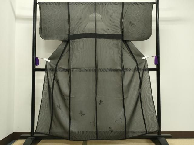 平和屋着物▽訪問着 無双 紗袷 紗×紗 舞蝶文 黒地