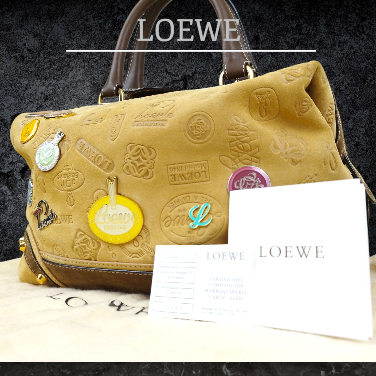 【160周年限定/定価約28万】LOEWE ロエベ ハンドバック ドクターバック アナグラム スエード レザー スタッズ ピンバッジ 保存袋 ...
