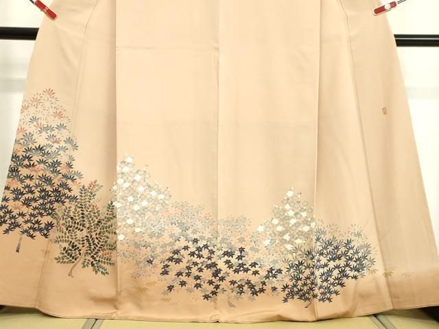 平和屋着物○十日町 加賀草木友禅の第一人者 田村哲彦 色留訪問着 草花