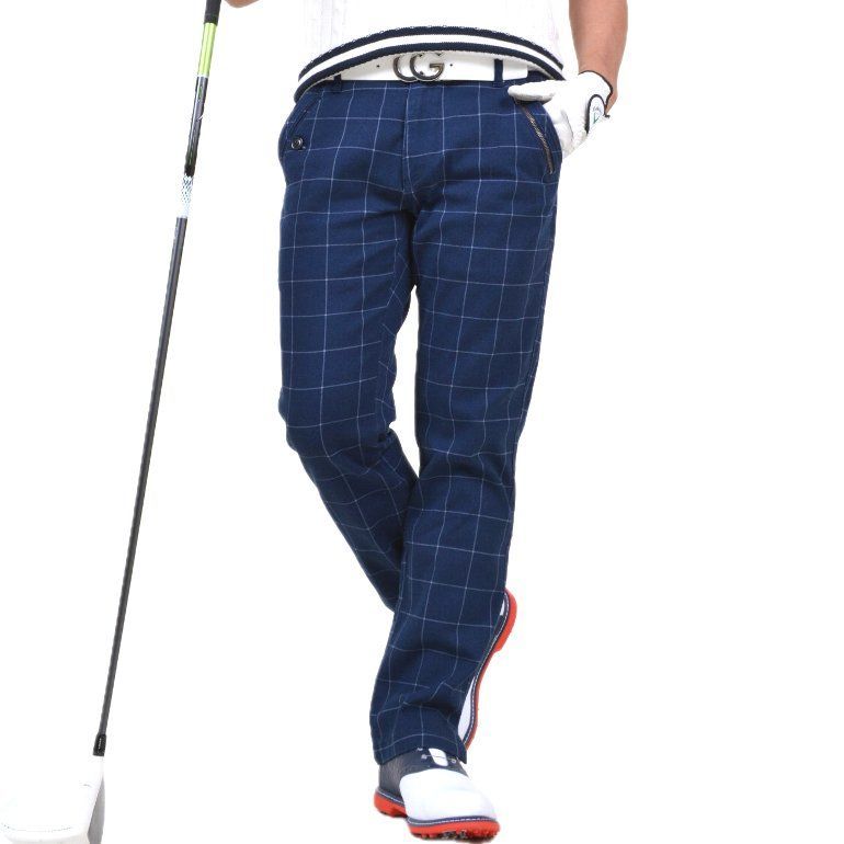 新品【COMONGOLF/コモンゴルフ】カツラギストレッチ素材美脚総柄ゴルフパンツ/ネイビーウィンドウペン(CG-NF1702)ゴルフウェア ...