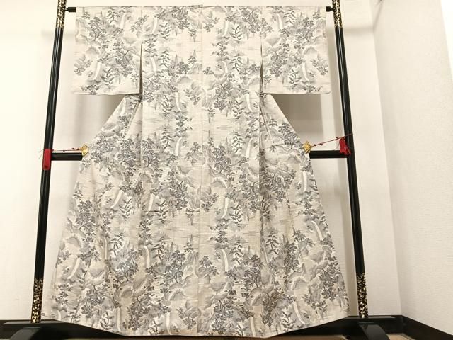 平和屋着物○本場大島紬 白大島 総絣 風景樹林文 正絹 逸品 AAAW1822ph