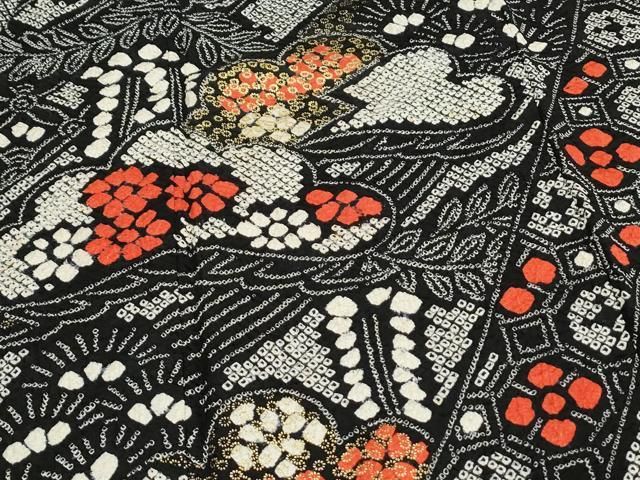 平和屋着物○豪華振袖 総絞り 吉祥松葉文 黒地 金彩 正絹 逸品 CAAS0119th