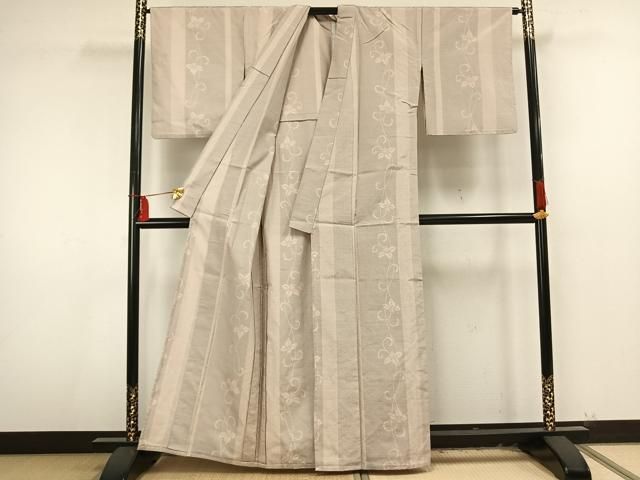 平和屋着物▽上質な紬 単衣 唐草文 正絹 逸品 AAAU8677fy