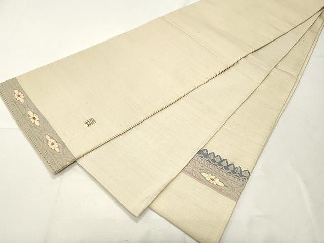 平和屋着物○太鼓柄袋帯 作家物 紬地 型染め 正倉院菱花文 正絹 逸品