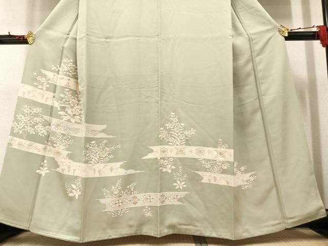 平和屋着物○訪問着 駒刺繍 草花文 金彩 和か美苑 反端付き 正絹 逸品