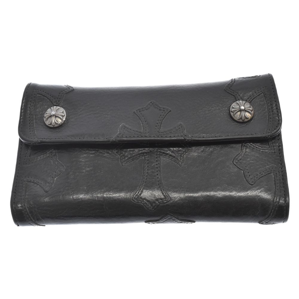 CHROME HEARTS (クロムハーツ) WAVE CROSS BTN クロスパッチカスタム ウェーブロングウォレット 長財布 ブラック ...