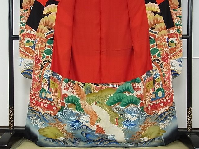 平和屋本店□極上 アンティーク 大正ロマン 振袖・掛下セット 駒刺繍