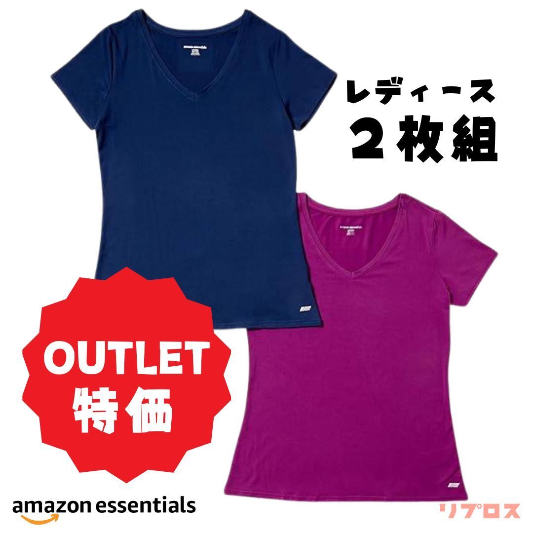 新品 Amazon Essentials 2枚組 Tシャツ レディース Lサイズ テックウェア Vネック ストレッチ 半袖 ネイビー オーキッド 速乾性 ティシャツ おしゃれ リプロス - メルカリ