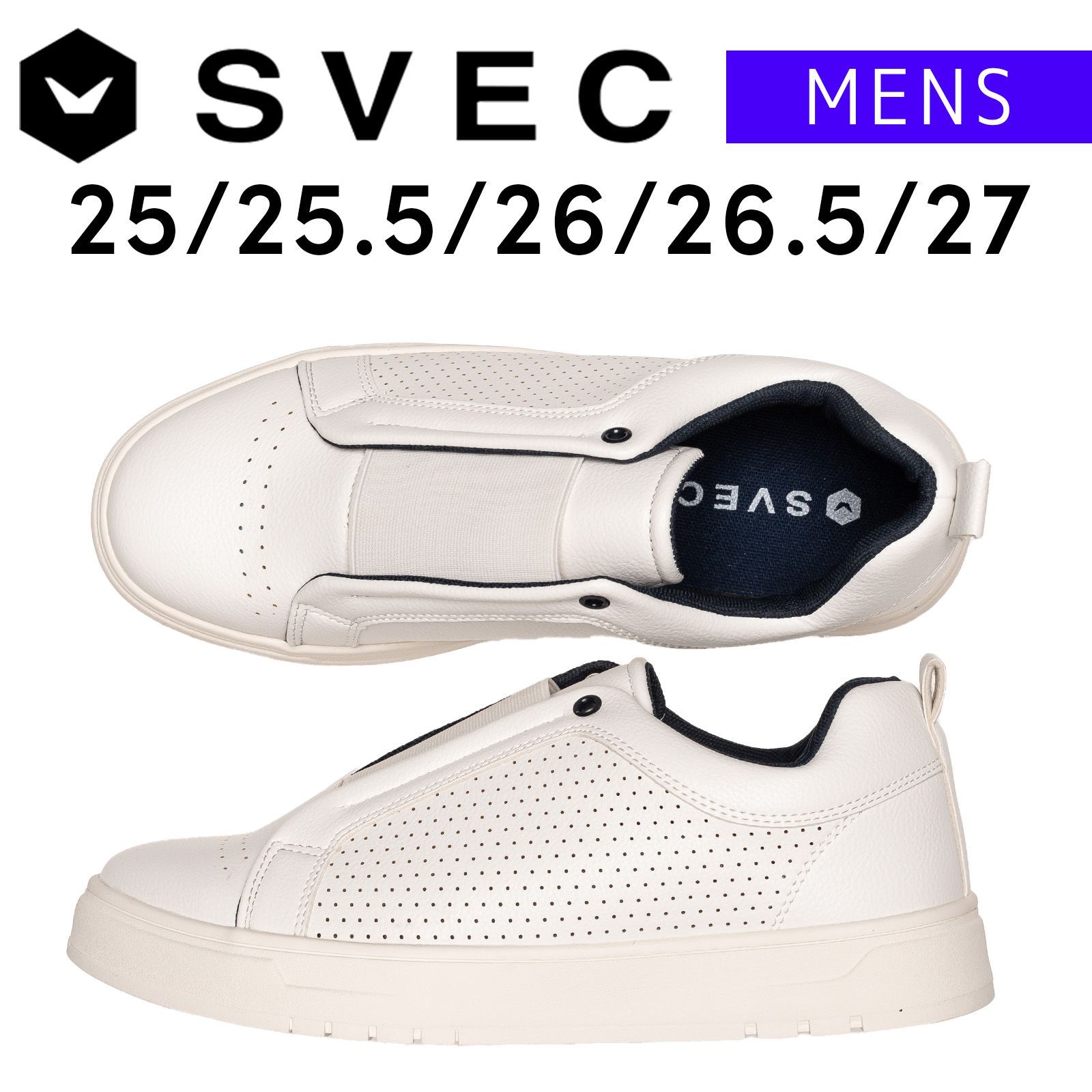 【新品】 スリッポン メンズ SVEC シュベック 送料無料 ホワイト 白 スリッポンスニーカー 紐なし ひもなし スニーカー 作業用 介護 ローカット 履きやすい 靴 シューズ 春夏 秋冬 ...