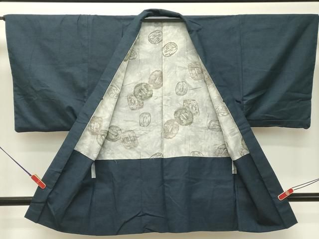 平和屋着物□男性 紬 アンサンブル 長羽織 紺色 正絹 逸品 DAAO6879cd