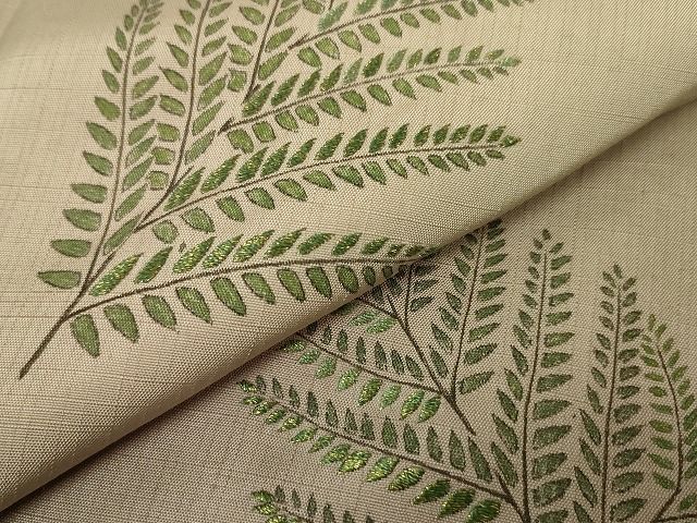 平和屋本店□極上 人間国宝 福田喜三郎 訪問着 紬地 刺繍 枝葉文 金糸