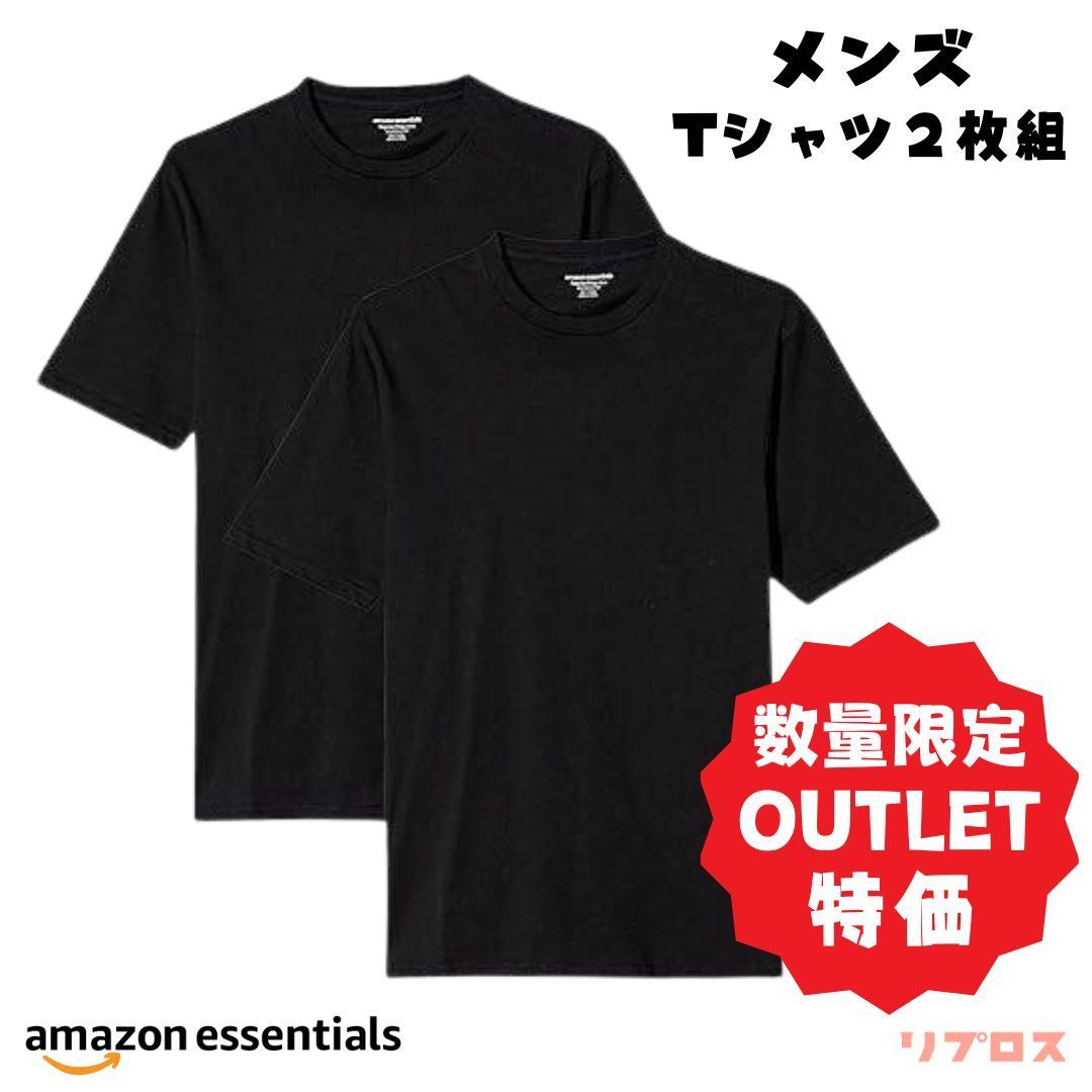 新品 Amazon Essentials Tシャツ 2枚組 メンズ Sサイズ クルーネック レギュラーフィット クラシック 半袖 ブラック 洗濯機洗い可 普段着 ティシャツ おしゃれ インナー ...