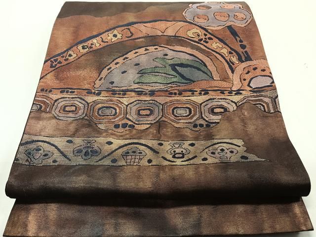 平和屋着物◎太鼓柄袋帯 錦 二重箔織 幾何学文 正絹 逸品 CAAY3926xi