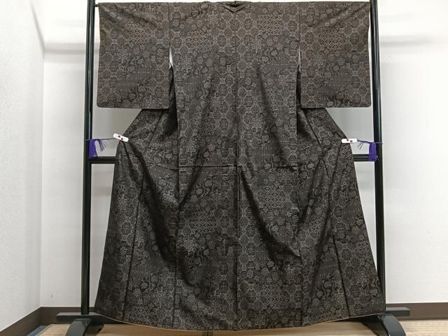 平和屋着物 本場大島紬 9マルキ 更紗唐草間道 正絹 逸品 AAAN9444cs