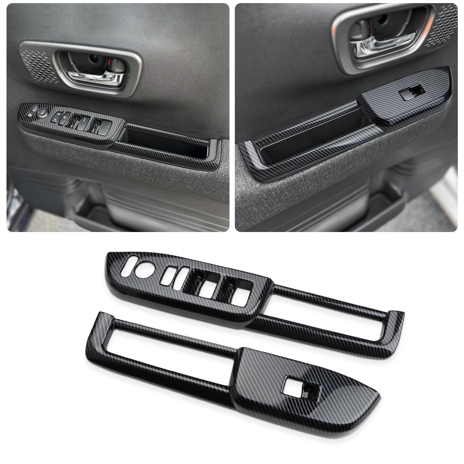 【特価商品】内装 カスタム ドア パーツ 保護 ウインドウ ガーニッシュ パネル アクセサリー[2PCS] スイッチカバー ）専用 - CUSTOM（2023年 カーボン調 NBOX JF6型 ...