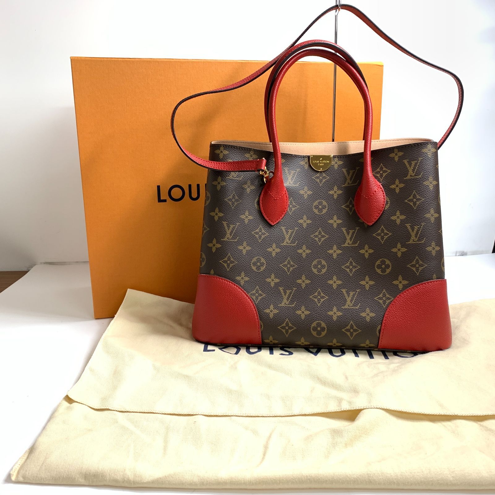 f001 L 美品 ルイ・ヴィトン フランドリン 2wayショルダー/トート/ハンドバッグ モノグラム レッド M41596 Louis ...