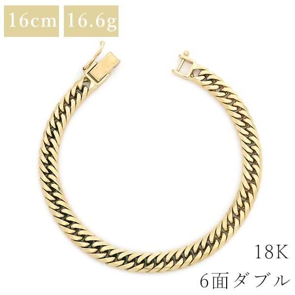 喜平 ブレスレット K18 18金 16cm 16.6g 6面 ダブル W K18YG イエローゴールド ※ショッピングローン対応していません。 【中古】 - メルカリ