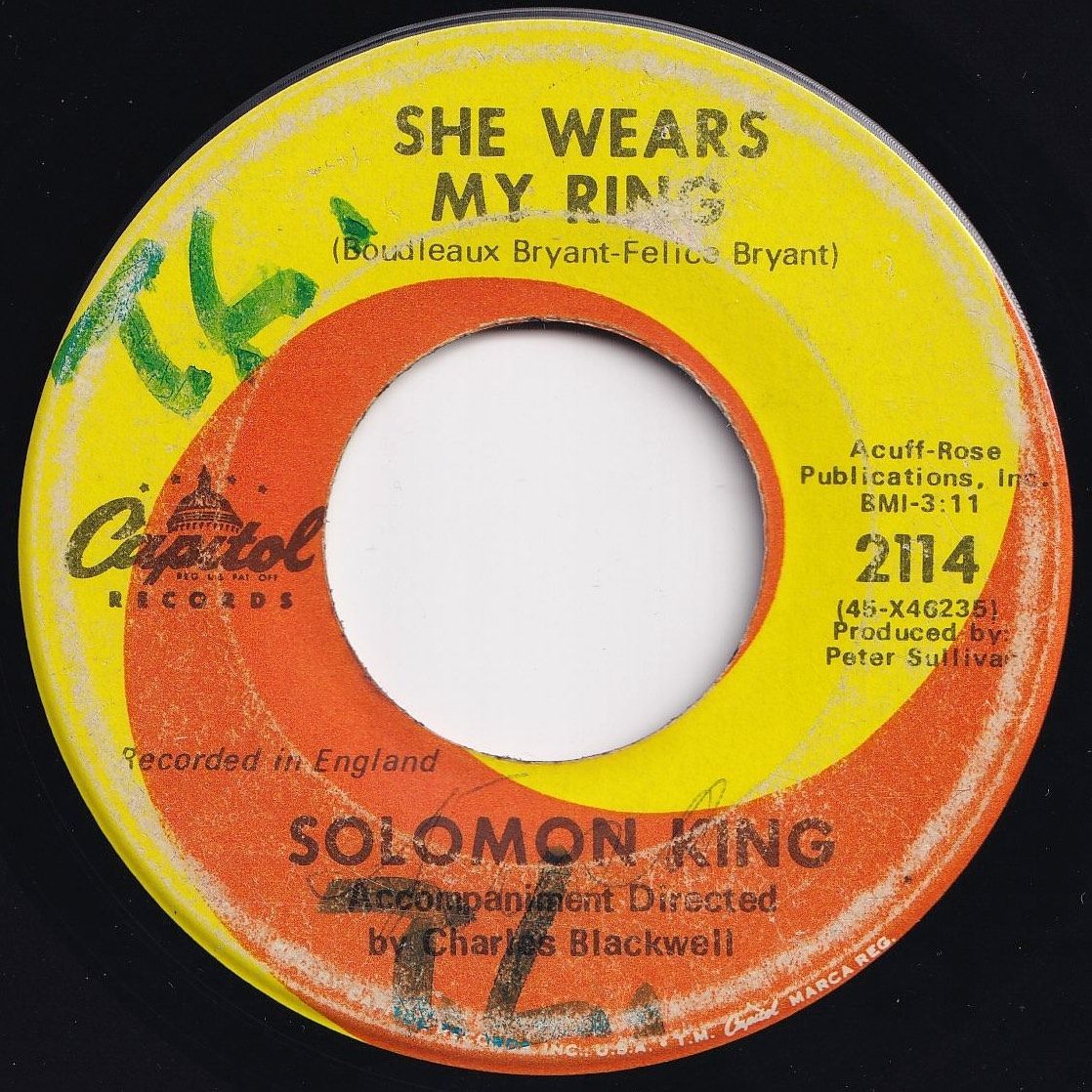 Solomon King She Wears My Ring / I Get That Feeling Over You Capitol US ...