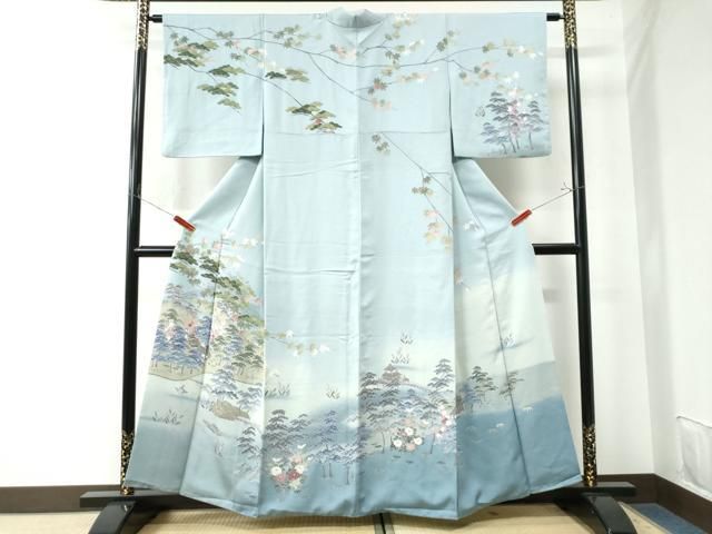 平和屋着物○上質な小紋 紬地 手描き 西洋風景文 正絹 逸品 CAAU2747yc