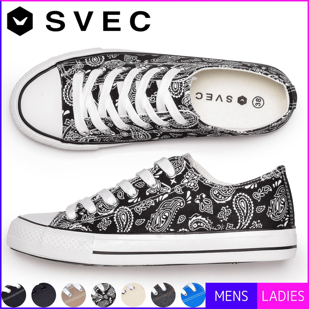 【新品】 スニーカー レディース メンズ 定番 シンプル 通勤 安い おしゃれ きれいめ 小さいサイズ 足幅 広め シューズ 23 24 25 26 27 SVEC シュベック ペイズリー 柄 ...