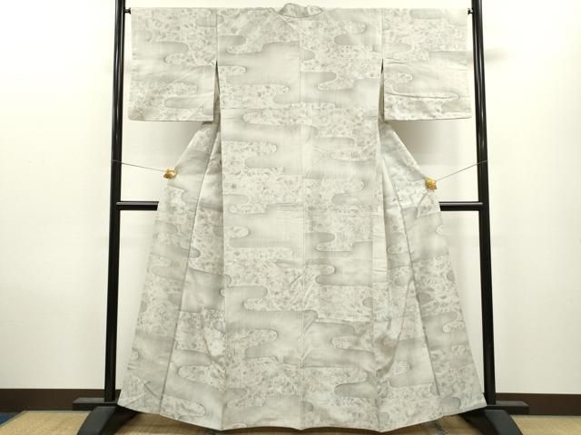 平和屋着物○上質な紬 胴抜き仕立て 舞葉文 正絹 逸品 未