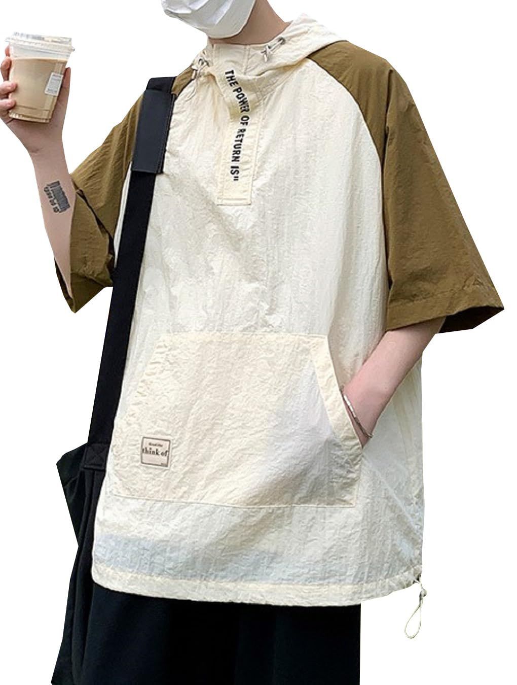 XL_グレージュ [NEKORA] 3カラー パーカー 半袖 メンズ プルオーバー 夏 春 フーディ トップス tシャツ シャツ 夏服 薄手 xl xlサイズ ll 2l 半袖tシャツ 秋 冬 ...