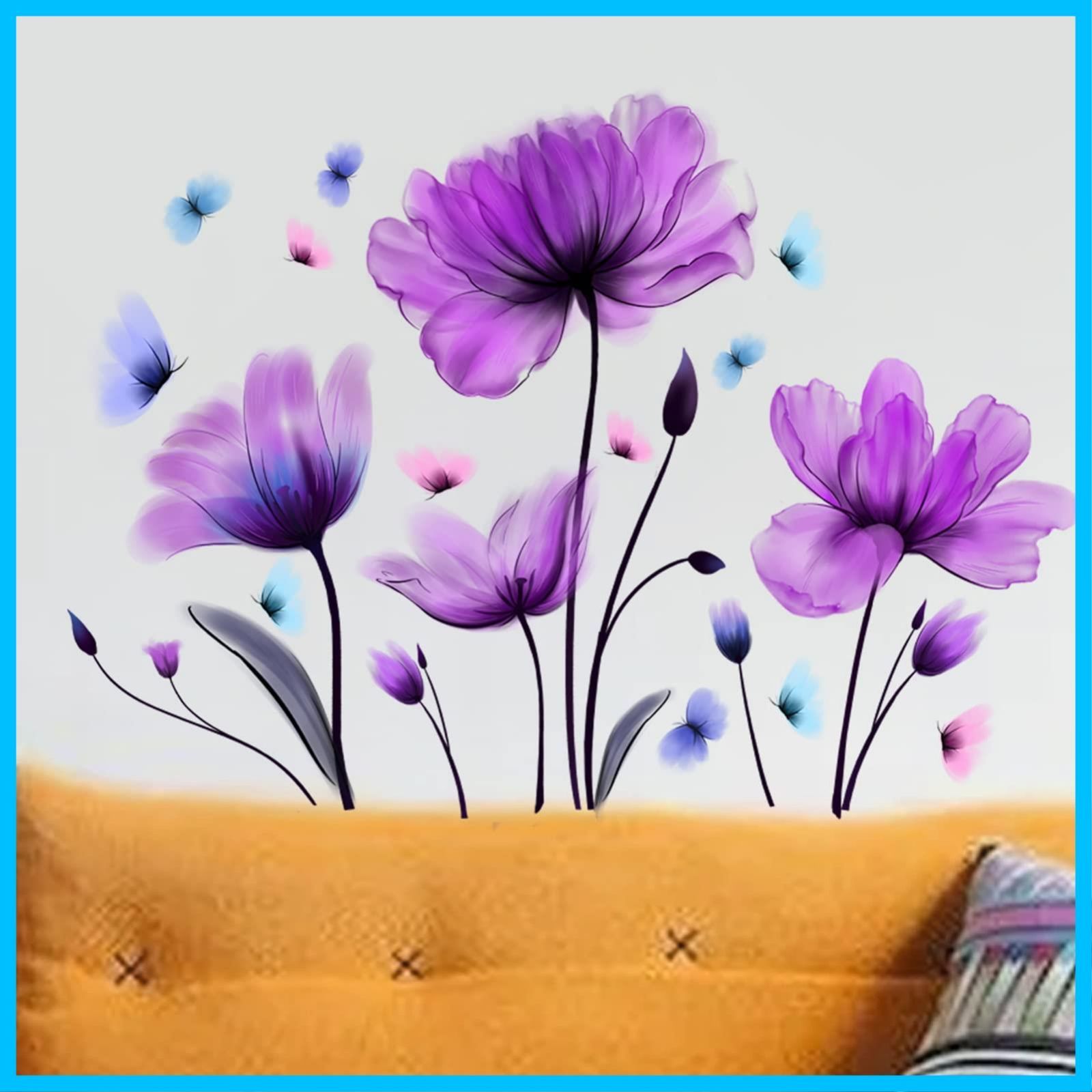 【新着商品】リビングルーム 壁ステッカー カフェ風 壁に貼る おしゃれ はがせる ウォールすてっかー 壁紙シール 蝶 チューリップの花 壁飾り ウォールステッカー 絵画風 ...