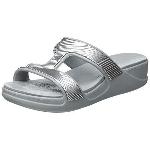 クロックス(crocs) レディース モントレー メタリック スリップオン ウェッジ サンダル 207144-007 ライトグレー 25 ...