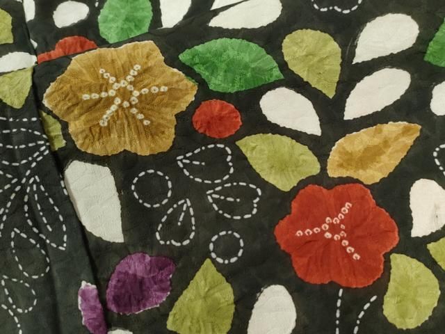 平和屋着物○上質な小紋 絞り 草花文 黒地 正絹 逸品 CAAW7697yc