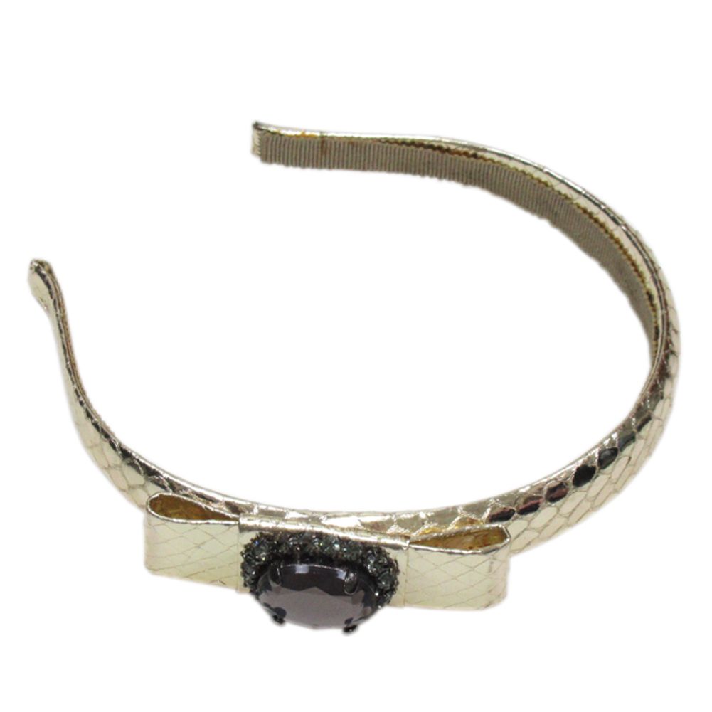 【BIGお買い物ラリー★30%OFFセール中】ミュウミュウ MIUMIU カチューシャリボン ビジュー ゴールド グレー 灰色 レディース 中古 ミュウミュウ MIUMIU カチューシャ リボン ビジュー ゴールド グレー