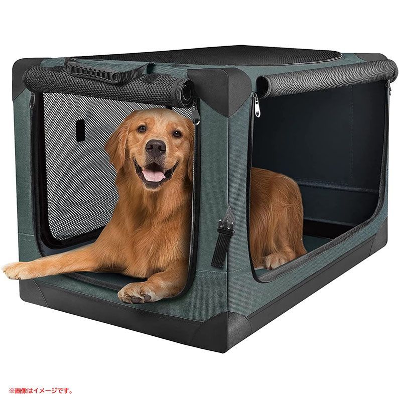 D5863 未使用 ペットケージ キャリー カート クレート ハウス 犬 猫 折りたたみ 持ち手付き コンパクト メッシュ Lサイズ ...