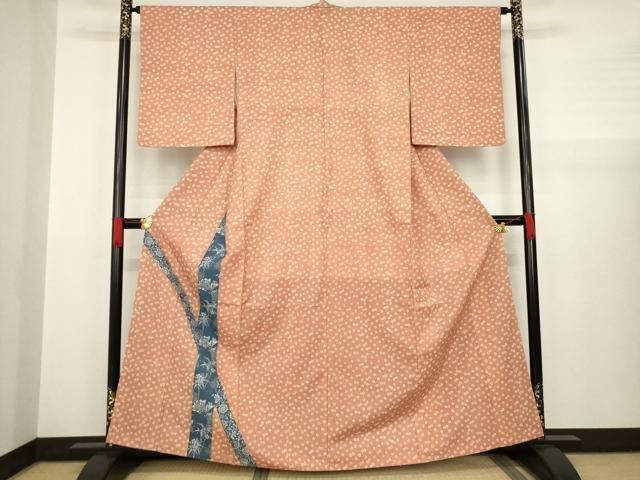 平和屋着物○上質な紬 作家物 越乃藍古代型 花亀甲文