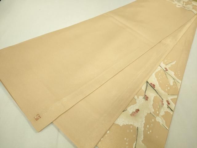 平和屋本店□極上 東京友禅 熊谷好博子 太鼓柄袋帯 刺繍 鳩 雪持ち梅