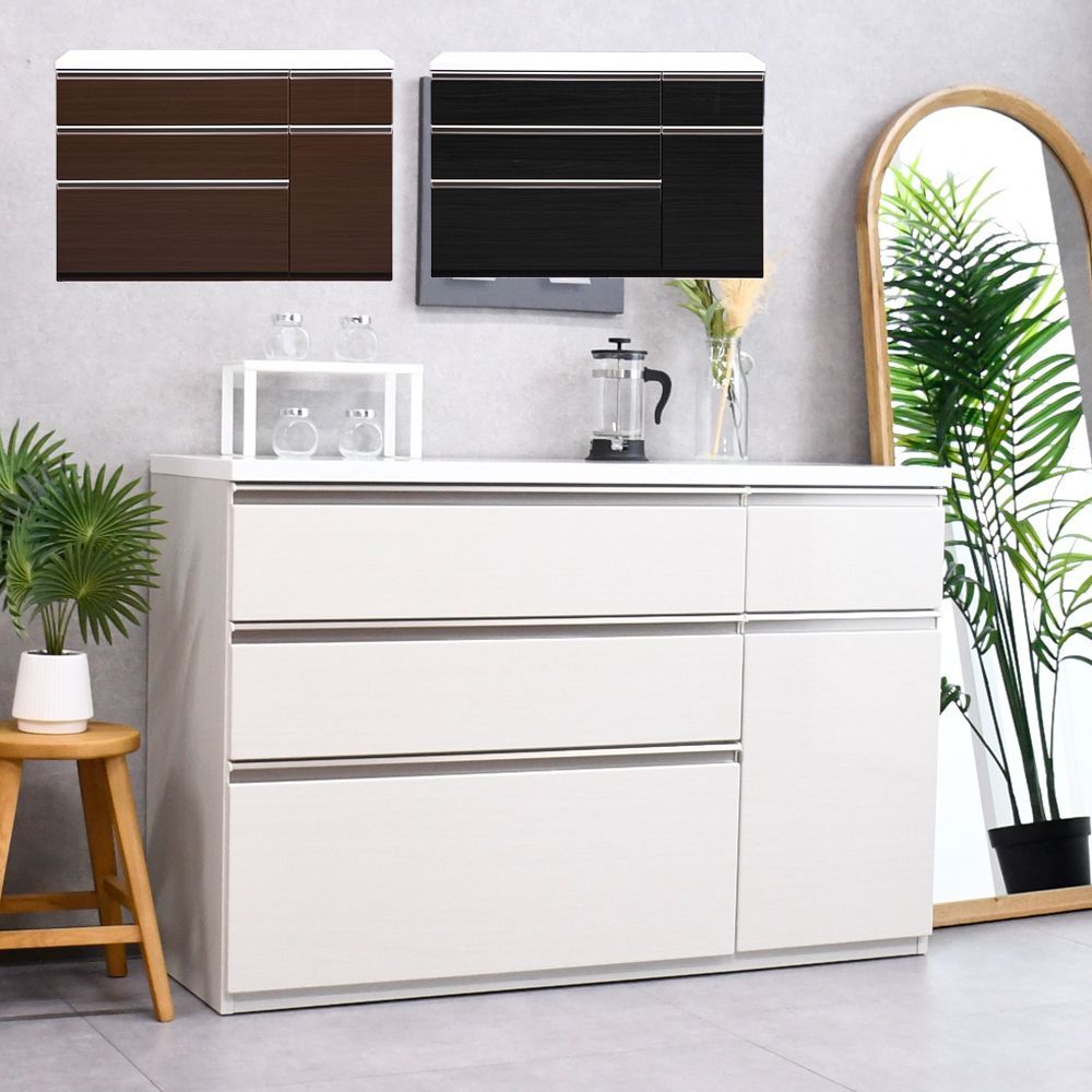 キッチンカウンター 130cm幅 北欧 おしゃれ シンプル キッチン収納 間仕切り 収納 完成品 レンジ台 背面化粧 食器棚 130cm 幅 ...