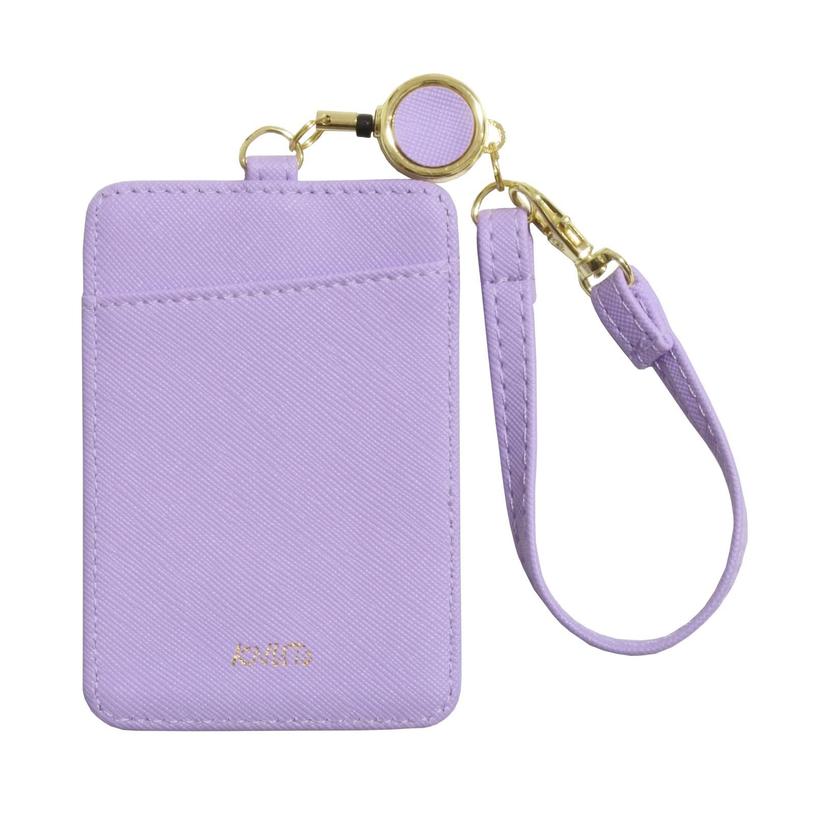 【在庫処分】リール付き パスケース 上部取付タイプ (ラベンダー) ストラップ付 IDカードホルダー リール IDカードケース 2枚収納薄い ...
