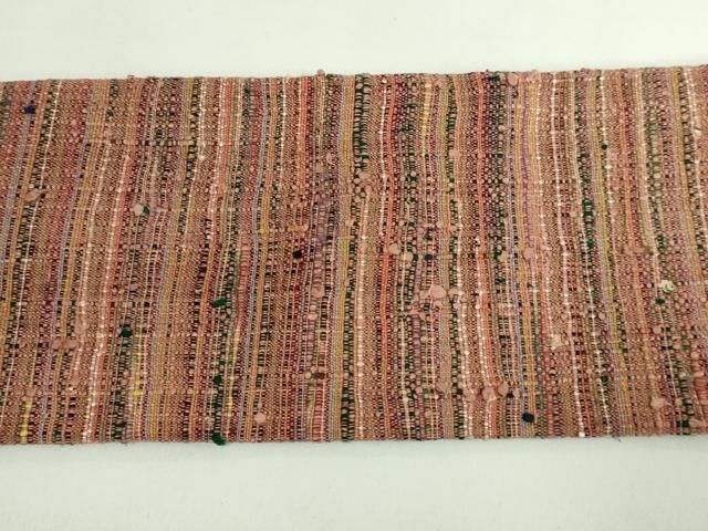 平和屋本店□極上 浦野理一 経節紬 九寸名古屋帯 赤白橡色地 逸品