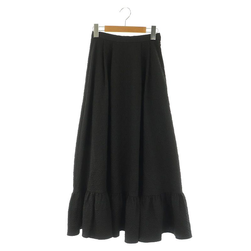 アメリヴィンテージ Ameri VINTAGE 22AW JACQUARD RUFFLED HEM SKIRT ジャガードラッフルヘムスカート ロング フレア タック S 黒 ブラック /MY ...