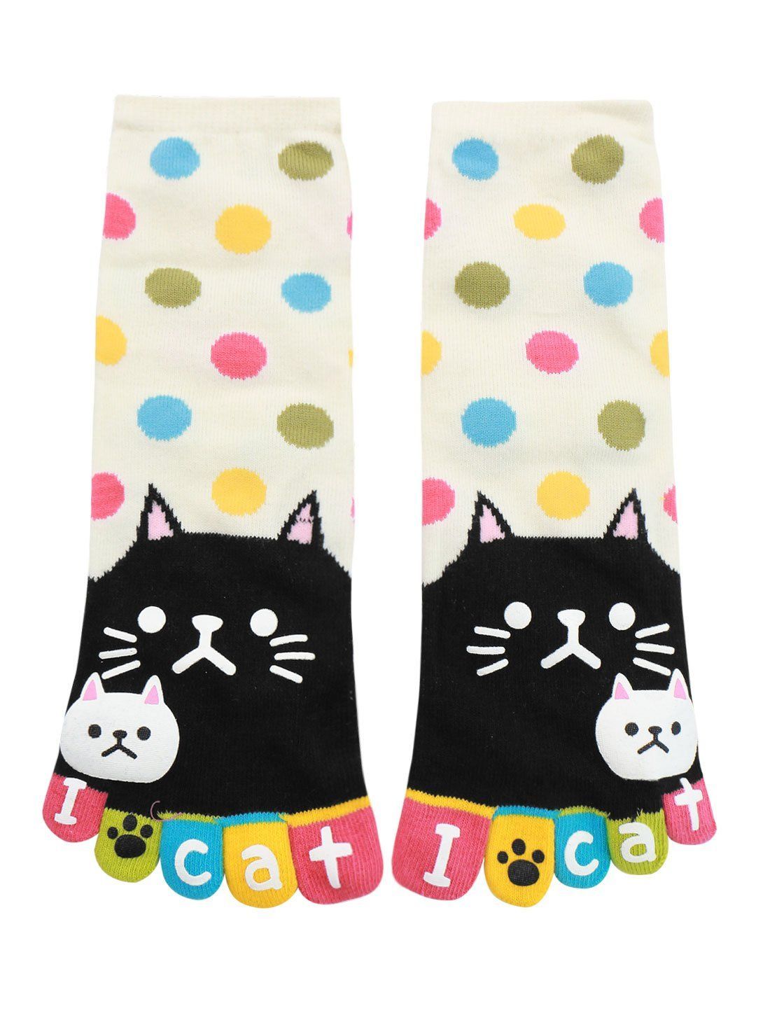 【在庫処分】ホワイト レディース アンクルソックス ストレッチ 可愛い JP22-26 伸縮性 猫柄 靴下 5本指ソックス uxcell - メルカリ