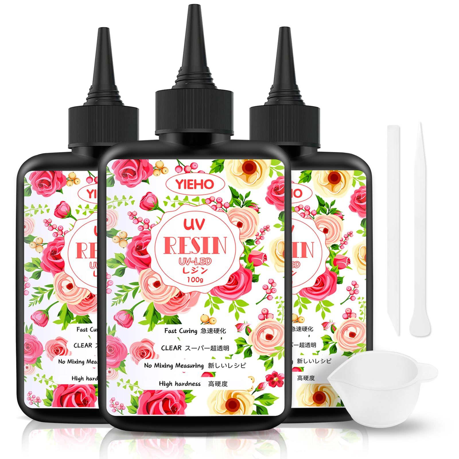 YIEHO UV レジン液大容量-300g クリスタル状透明で硬いUV レジン液速硬化-レジン初心者向け Resin UV/LED対応DIYハンドメイドジュエリー ジュエリー 工業用鋳造樹脂 ...