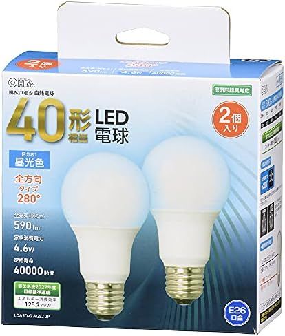オーム電機 LED電球 E26 40形相当 昼光色 全方向 2個入 LDA5D-G AG52 2P 06-4706 OHM - メルカリ
