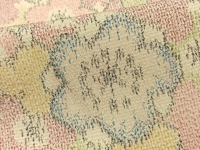 平和屋着物▽お召 単衣 花尽くし 正絹 逸品 AAAV2791fy