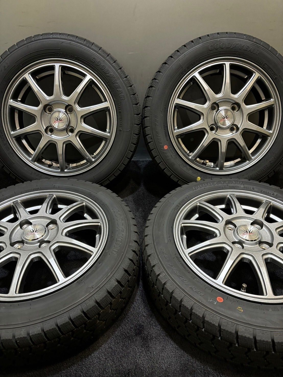 ★イボ付 155/65R14 GOODYEAR/ICE NAVI7 24年製 LOXARNY SPORT 14インチ 4.5J +45 100 4H スタッドレス 4本 N-BOX スペーシア ...