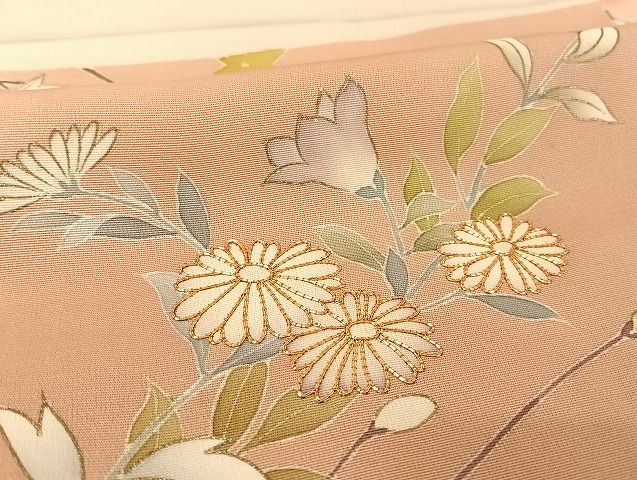 平和屋着物○創業460年・千總 小紋 駒刺繍 市松 草花 金糸 金彩 正絹