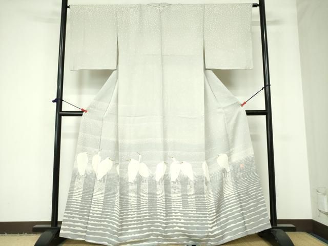 平和屋着物●東京友禅　菅有鬼一　訪問着　白鷺　小田急百貨店扱い　正絹　逸品　DAAX1390op 平和屋着物○東京友禅 菅有鬼一 訪問着 白鷺 小田急百貨店扱い 正絹