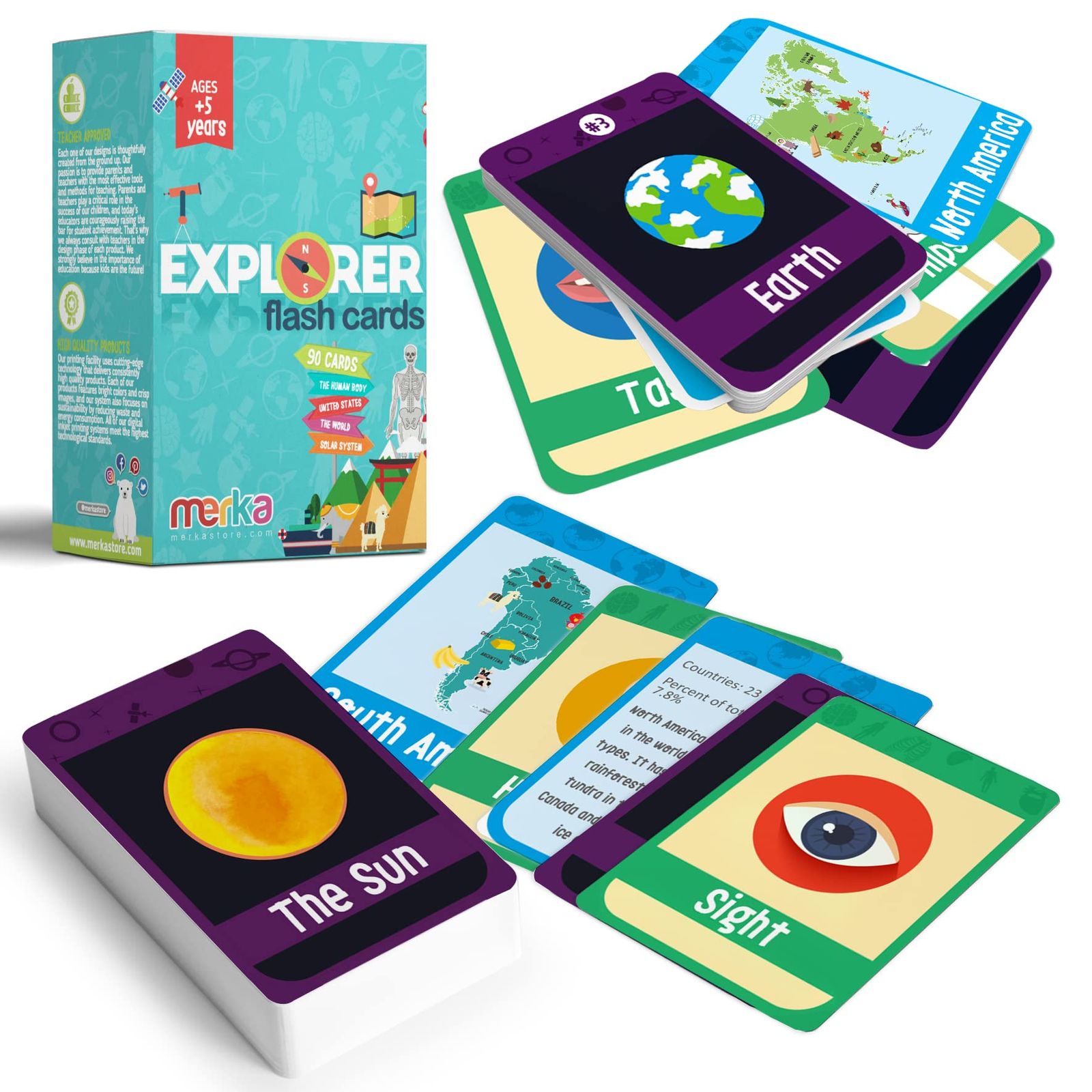 merka Kids Flash Cards - Explorer Set - 90 cards to learn about the USA ...
