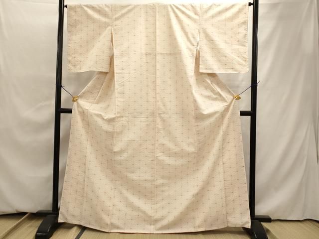 平和屋着物▽上質な紬 単衣 刺繍 横段霞文 正絹 逸品