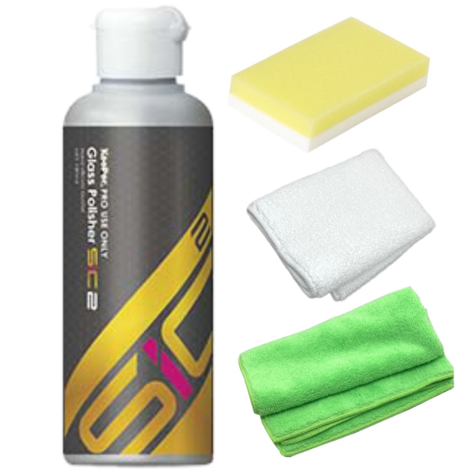 キーパー技研 グラスポリッシャーSiC2 180ml 【グラスポリッシャー×1 レジンスポンジ×1 ダイヤクロス×1 キーパークロス×1】キーパー推奨道具 油膜除去剤 洗車 油膜取り 油膜 ...