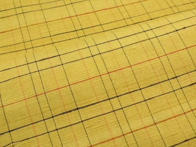 平和屋着物○本場黄八丈 反物 手織 格子文 着尺 逸品 未使用 CAAV9876th