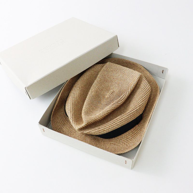 美品 マチュアーハ mature ha. BOXED HAT 4.5cm brim grosgrain ribbon ボックスハット/ベージュ 麦わら帽子【2400014060423】 - メルカリ