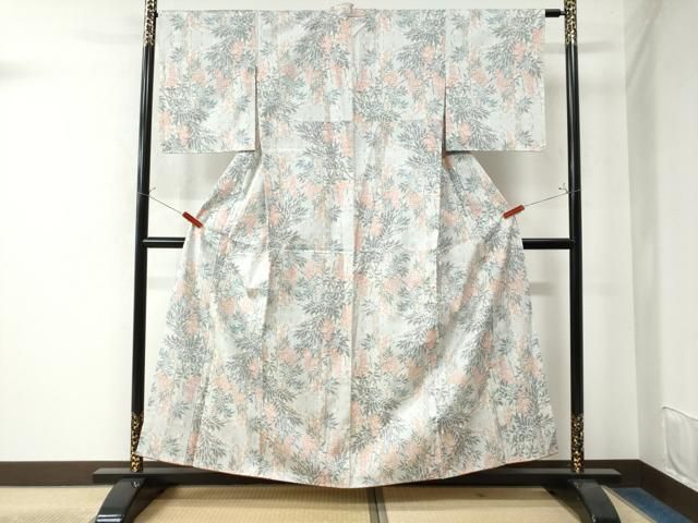 平和屋着物○本場大島紬 白大島 7マルキ 枝花文 正絹 逸品 未使用